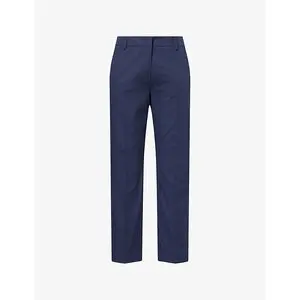 Max Mara Cropped Cigarette Slim-fit Cotton Trousers - Navy