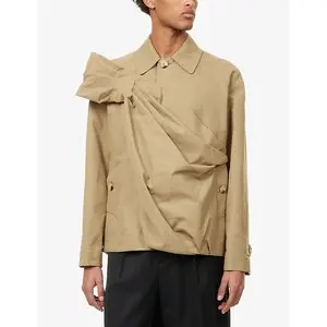 Simone Rocha Gathered Flower Sash Asymmetric Cotton-blend Jacket - Khaki