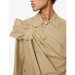 Simone Rocha Gathered Flower Sash Asymmetric Cotton-blend Jacket - Khaki
