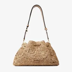 JIMMY CHOO Cinch Medium Raffia Shoulder Bag - Neutral