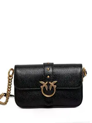 Pinko Love Birds Leather Mini Crossbody Bag - Black