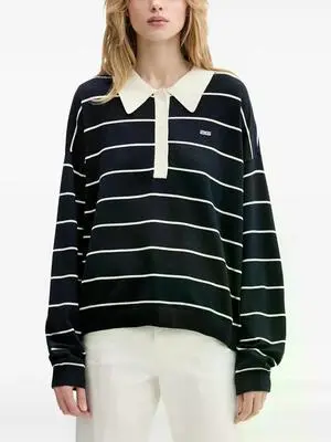 GESTUZ Striped Button Polo Top - Blue