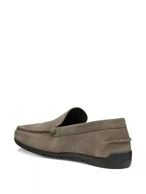 Geox Topstitched Suede Loafers - Grey