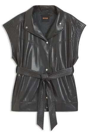 BOSS Faux-leather Gilet With Belt - Light Grey