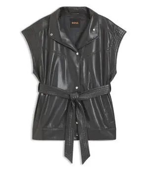 BOSS Faux-leather Sleeveless Jacket With Belt