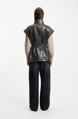 BOSS Faux-leather Sleeveless Jacket With Belt