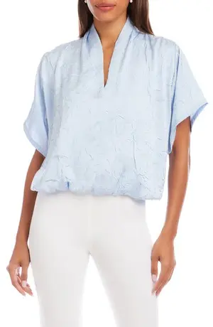 Karen Kane Crushed Satin V-neck Top - Light Blue