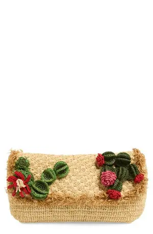 ANYA HINDMARCH Crochet Cactus Raffia Clutch - Natural