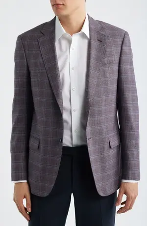 Emporio Armani Plaid Virgin Wool Sport Coat - Plum