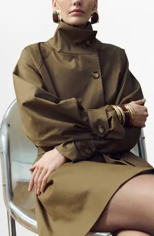Mango Funnel Neck Belted Trench Coat