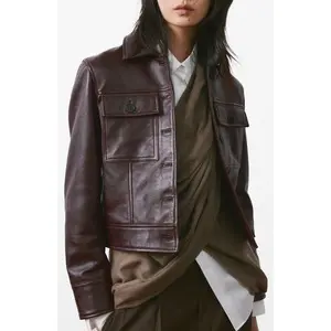 Mango Chaqueta Saint Leather Jacket - Burgundy