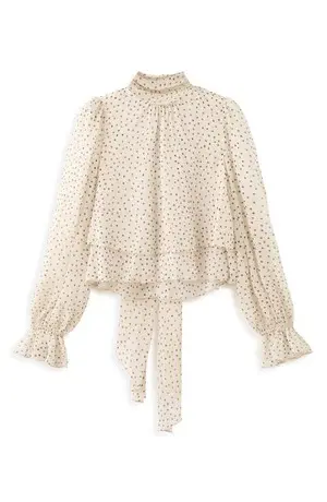Mango Polka Dot Tie Neck Blouse