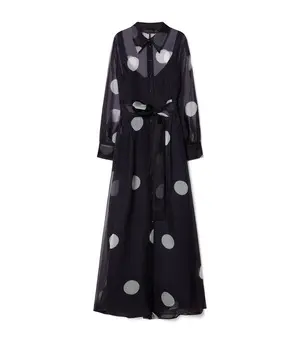 Marina Rinaldi Silk Polka Dot Maxi Shirt Dress