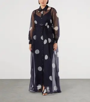 Marina Rinaldi Silk Polka Dot Maxi Shirt Dress