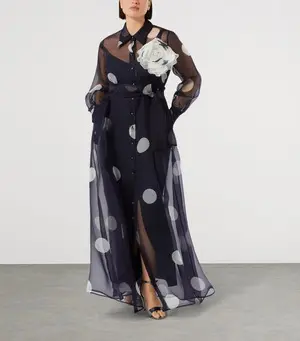 Marina Rinaldi Silk Polka Dot Maxi Shirt Dress