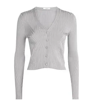 Adam Lippes Rib-knit V-neck Cardigan - Silver