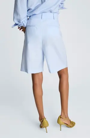 KENNETH COLE Pleated Linen Bermuda Shorts - Blue Dawn