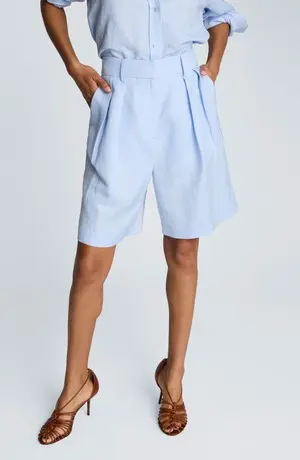 KENNETH COLE Pleated Linen Bermuda Shorts - Blue Dawn