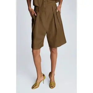 KENNETH COLE Pleated Linen Bermuda Shorts - Mesquite
