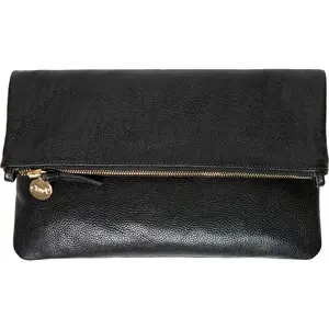 CLARE V. Foldover Petit Caviar Leather Clutch