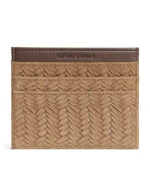Emporio Armani Suede Embossed Card Holder - Brown