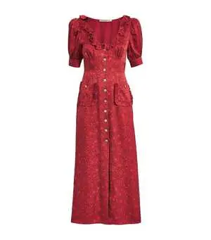 Alessandra Rich Silk Jacquard Midi Dress - Red