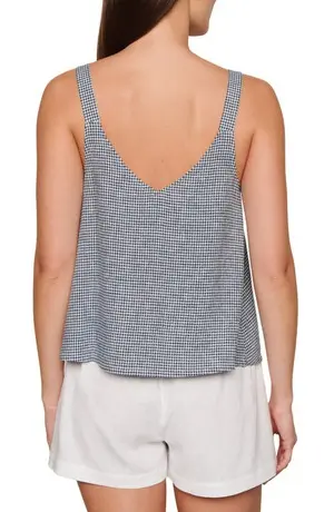 Eberjey Linen Blend V-neck Camisole - Gingham White/navy