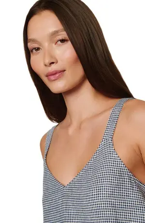 Eberjey Linen Blend V-neck Camisole - Gingham White/navy