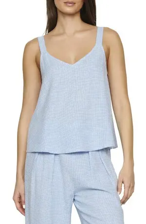 Eberjey Linen Blend V-neck Camisole - Gingham White/summer