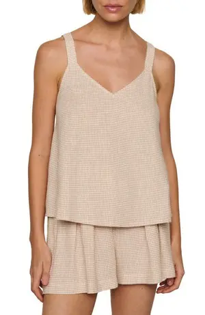 Eberjey Linen Blend V-Neck Camisole Gingham White/warm Taupe