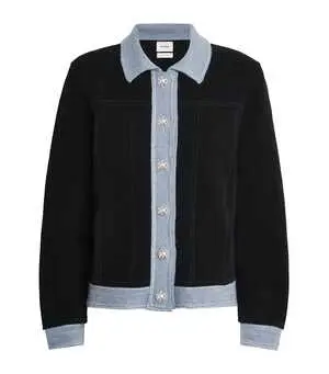 BARRIE Cashmere-blend Suede-effect Denim Jacket - Black