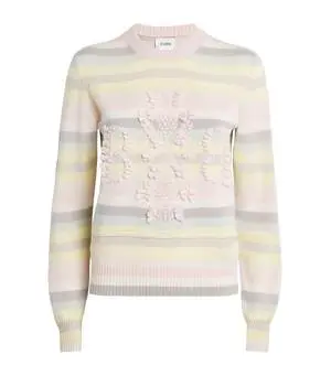 BARRIE Cashmere Stripe Logo Sweater - Pink