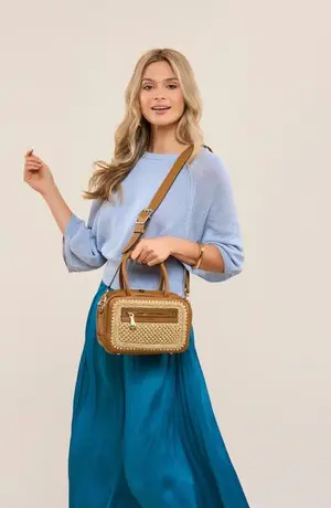 AIMEE Medium Ritual Leather Satchel - Raffia Latte