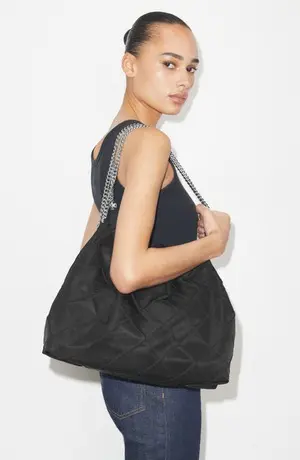 Tory Burch Fleming Quilted Nylon Hobo Bag - Black
