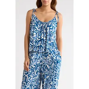 Elan Tie Strap Flowy Cover-up Top - Blue Carolina