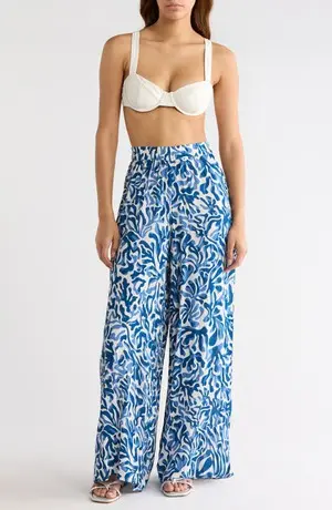 Elan Print Wide Leg Pants - Blue Carolina