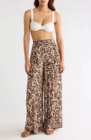Elan Print Wide Leg Pants - Brown Carolina