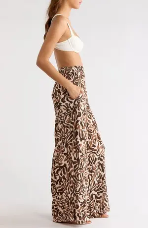 Elan Print Wide Leg Pants - Brown Carolina