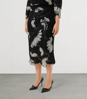 Marina Rinaldi Cotton-blend Lace Midi Skirt