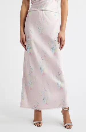 LoveShackFancy Kalo Floral Satin Maxi Skirt - Rosy Trellis