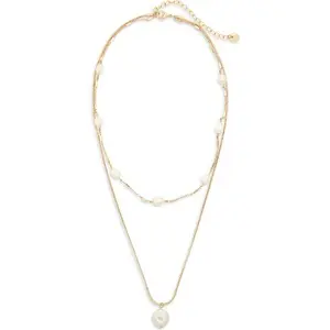 Nordstrom Freshwater Pearl Layered Pendant Necklace - White- Gold