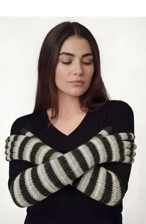 Portolano Cashmere Striped Long Gloves - Black/grey