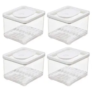 IDESIGN Fridge Produce Bin With Drainage Tray And Lidset Of 4 - Clear
