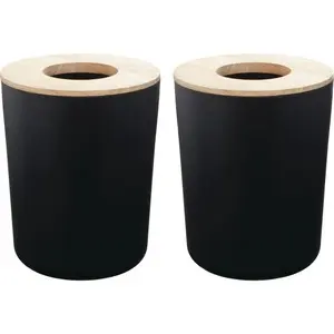 IDESIGN Small Round Bathroom Trash Canset Of 2 - Matte Black