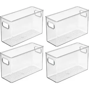IDESIGN Set Of 4 Pantry Storage Bins With Handles - Clear