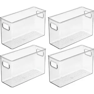 IDESIGN Set Of 4 Pantry Storage Bins With Handles - Clear