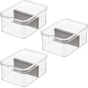 IDESIGN Small Fridge Bin With Removable Divider Set Of 3/gray - Clear