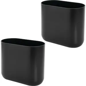 IDESIGN Small Plastic 1.9 Gallon / 7 L Oval Bathroom Trash Can, 2-pack - Black