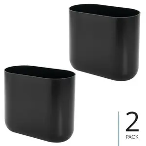 IDESIGN Small Plastic 1.9 Gallon / 7 L Oval Bathroom Trash Can, 2-pack - Black