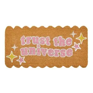 MDESIGN Trust The Universe Scalloped Coir Rectangular Doormat - Pink